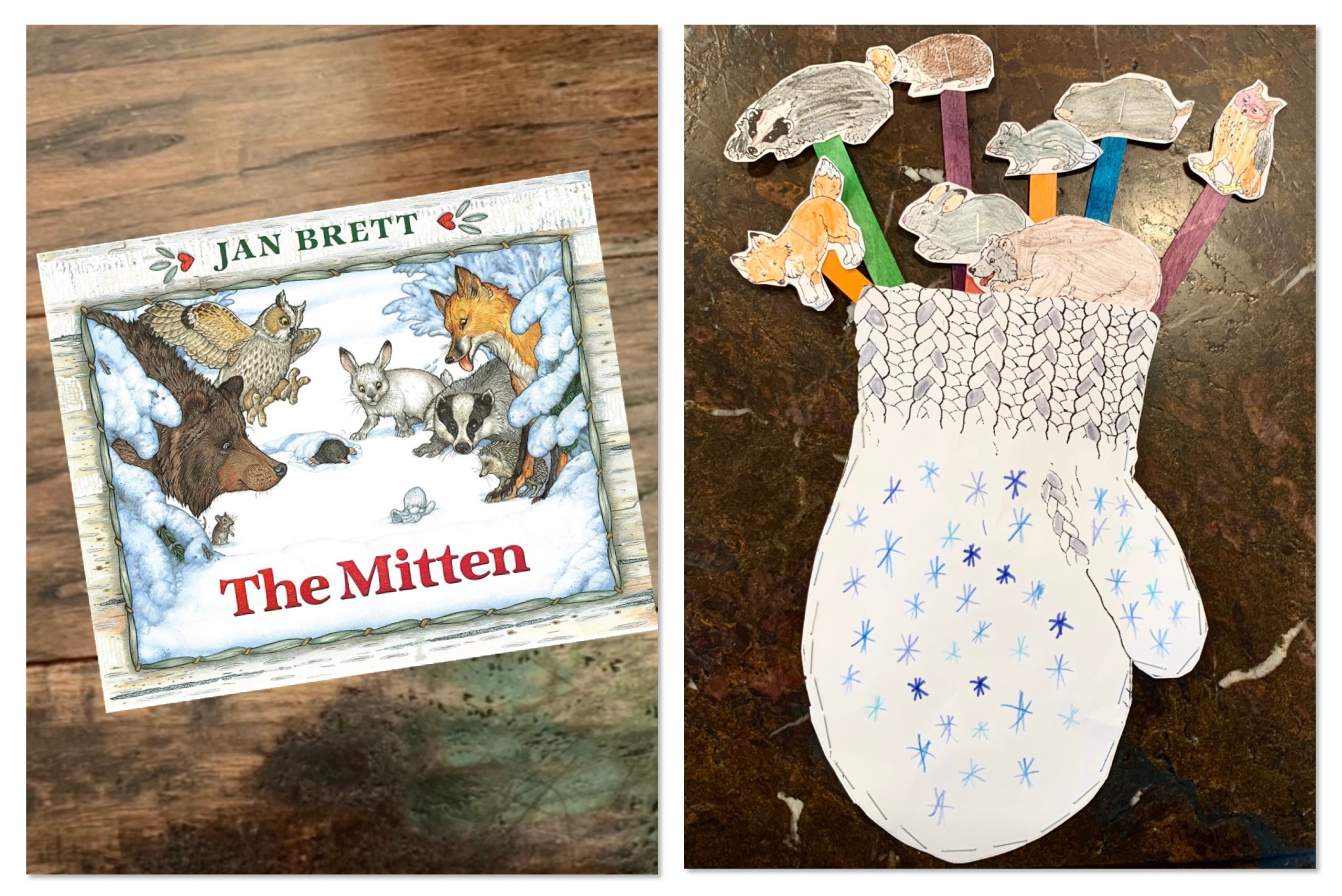 “The Mitten” by Jan Brett and Puppet Fun