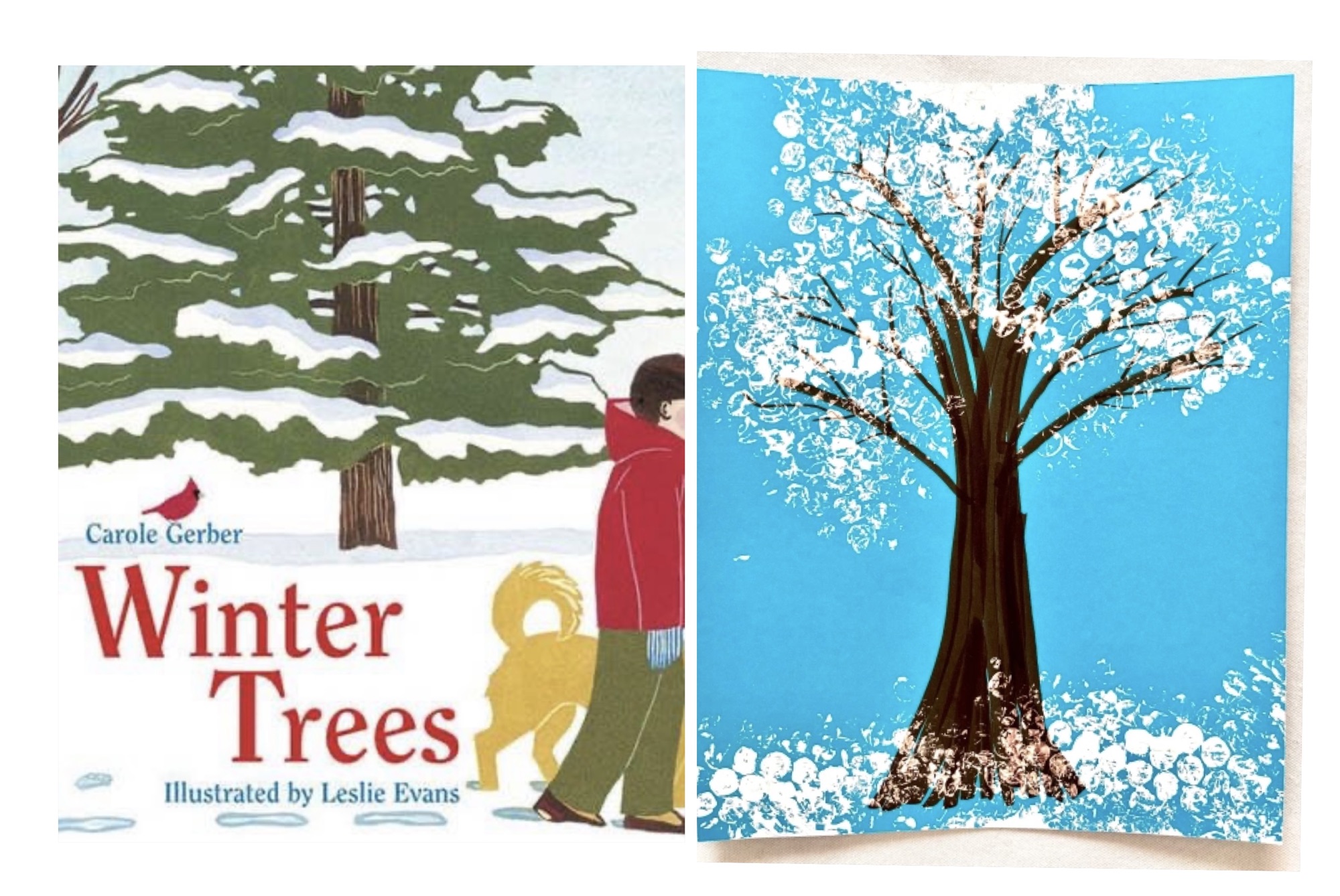 “Winter Trees” by Carole Gerber and Bubble Wrap Painting