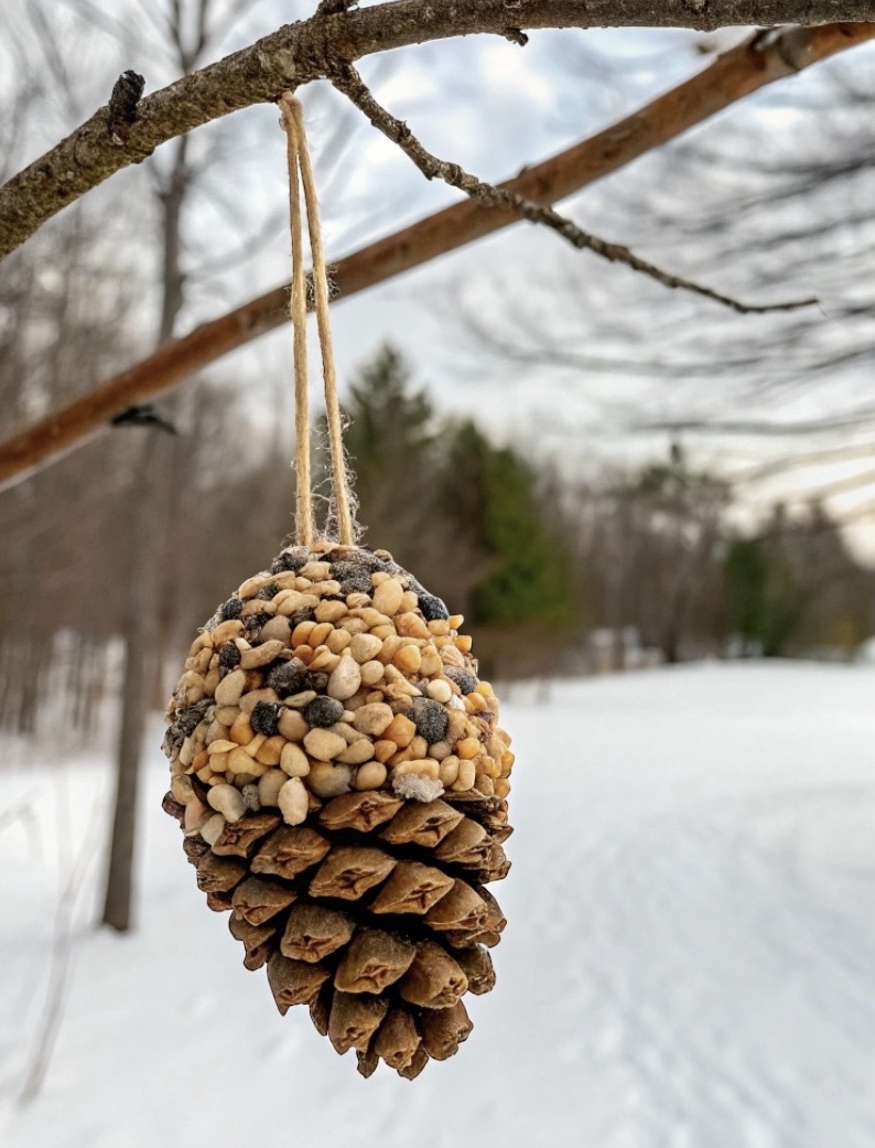 Pinecone Bird Feeder and Winter Bird Books